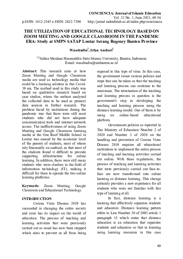 (PDF) The Utilization of Educational Technology Based on Zoom Meeting ...