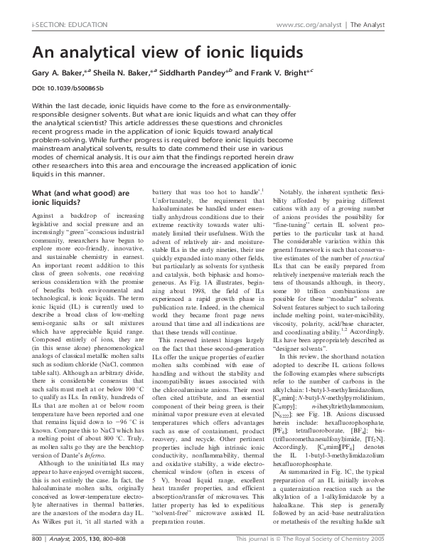 (PDF) An analytical view of ionic liquids