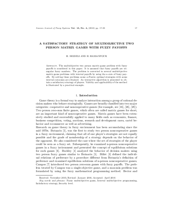 (PDF) A Satisfactory Strategy of Multi Objective Two Person Matrix ...