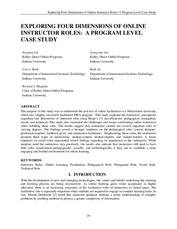 (PDF) Exploring Four Dimensions of Online Instructor Roles: A Program Level Case Study