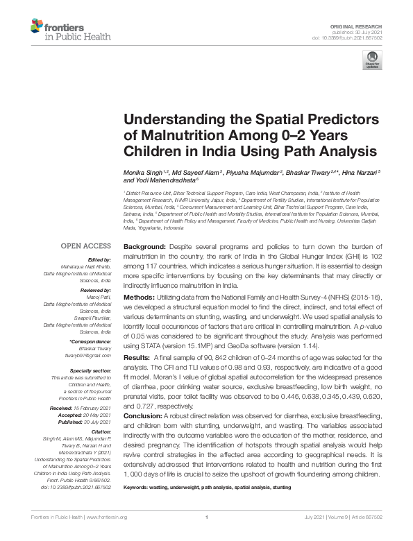 (PDF) Understanding the Spatial Predictors of Malnutrition Among 0–2 Years Children in India ...