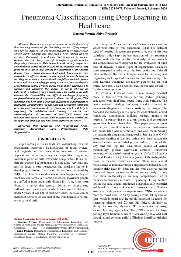 (PDF) Pneumonia Classification using Deep Learning in Healthcare