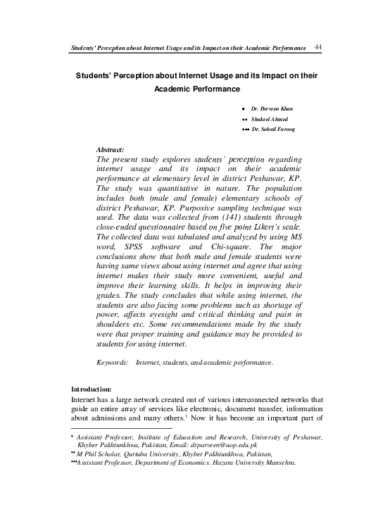 (PDF) Students’ Perceptions about Internet Usage and its Impact on their Academic Performance ...