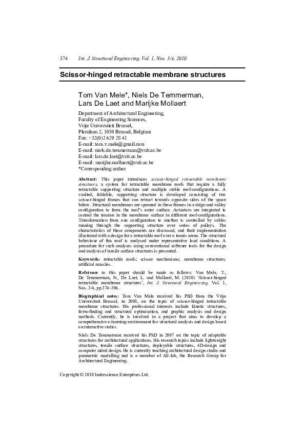 (PDF) Scissor-hinged retractable membrane structures