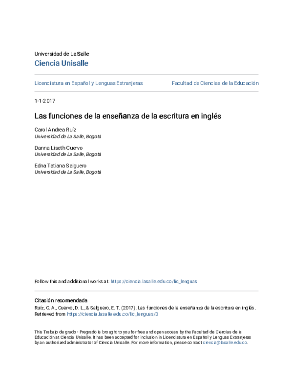 (PDF) Las funciones de la enseñanza de la escritura en inglés