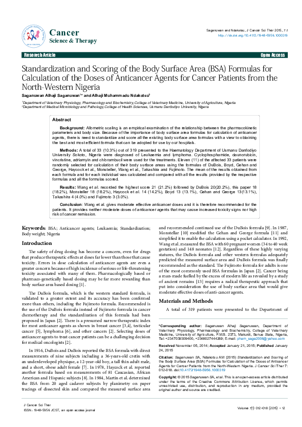 (PDF) Standardization and Scoring of the Body Surface Area (BSA ...