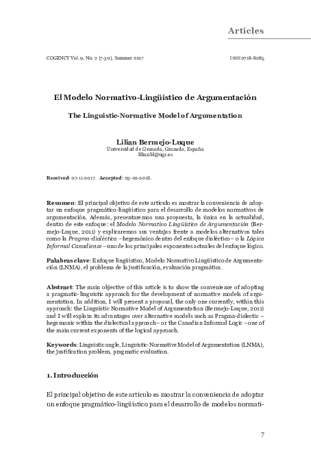 (PDF) The Linguistic-Normative Model of Argumentation