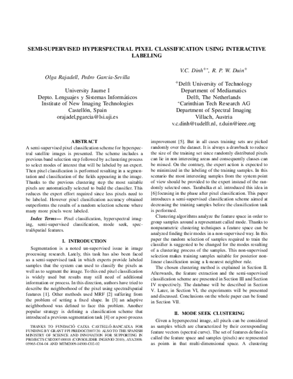 (PDF) Semi-supervised hyperspectral pixel classification using interactive labeling