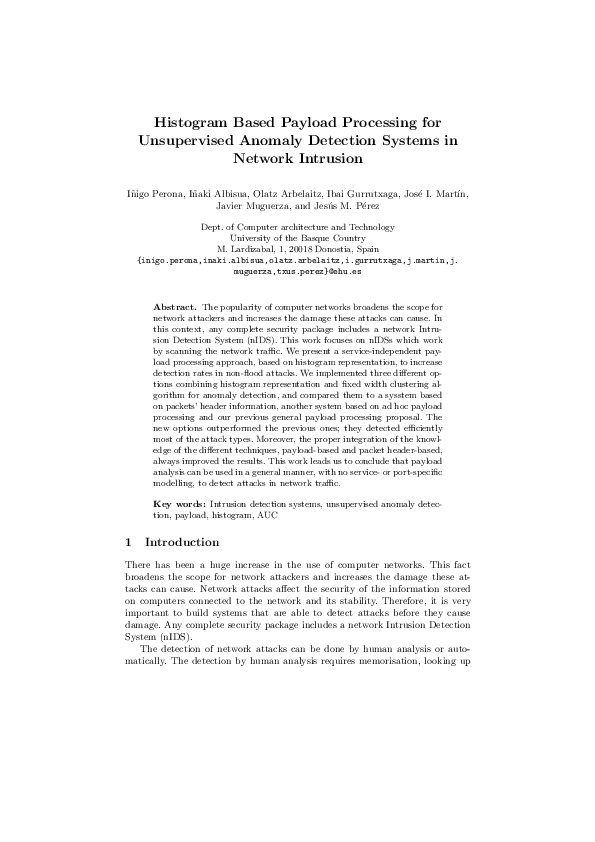 (PDF) Histogram based payload processing for unsupervised anomaly ... (PDF) Histogram based payload processing for unsupervised anomaly ...