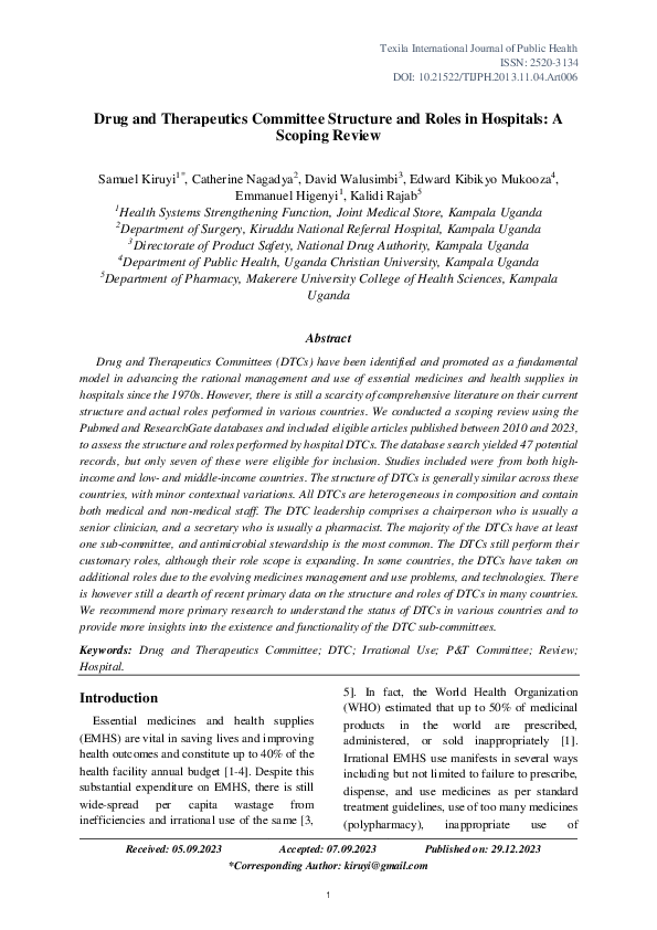 (PDF) Drug and Therapeutics Committee Structure and Roles in Hospitals ...
