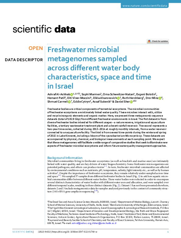 (PDF) Freshwater microbial metagenomes sampled across different water ...