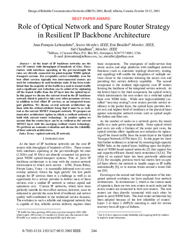 (PDF) Role of optical network and spare router strategy in resilient ip ...