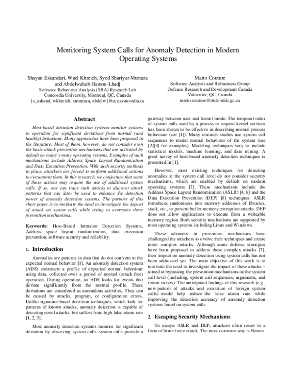 (PDF) Monitoring system calls for anomaly detection in modern operating systems | Syed bilal ...