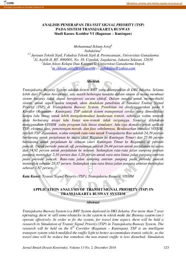 (PDF) Analisis Penerapan Transit Signal Priority (TSP) Pada Sistem ...