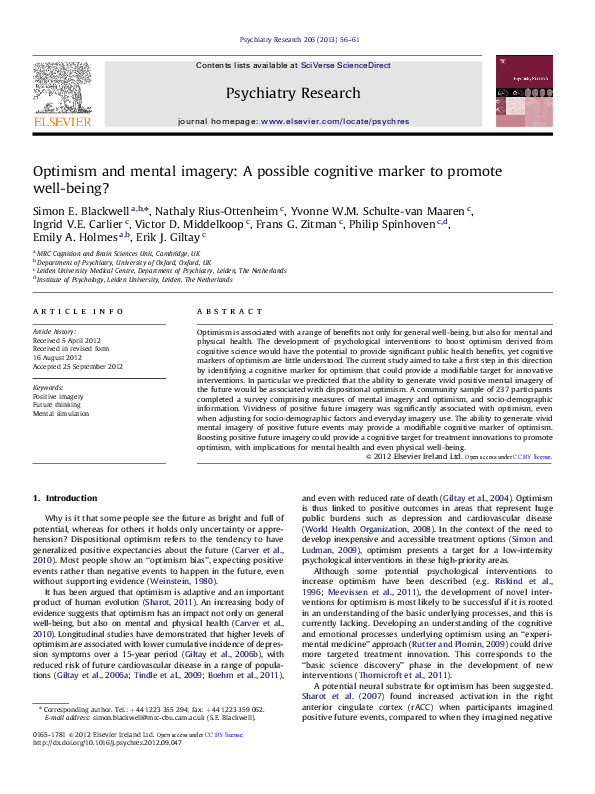 (PDF) Optimism and mental imagery: A possible cognitive marker to ...