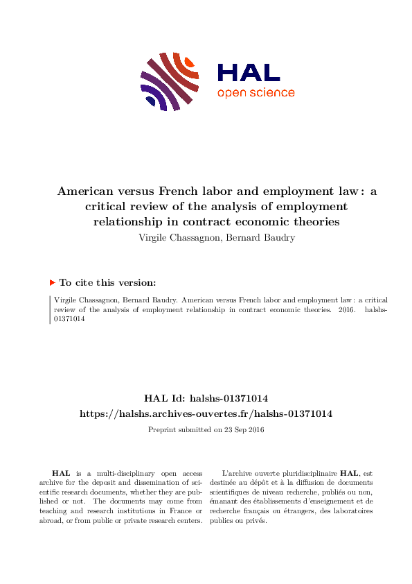 (PDF) American versus French labor and employment law : a critical ...