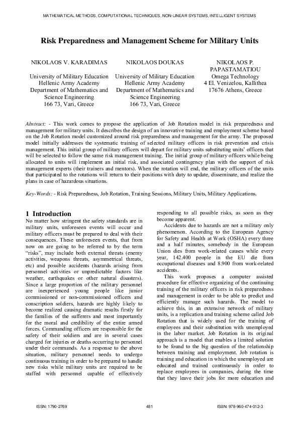 (PDF) Risk preparedness and management scheme for military units