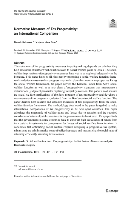 (PDF) Normative Measures of Tax Progressivity: an International Comparison