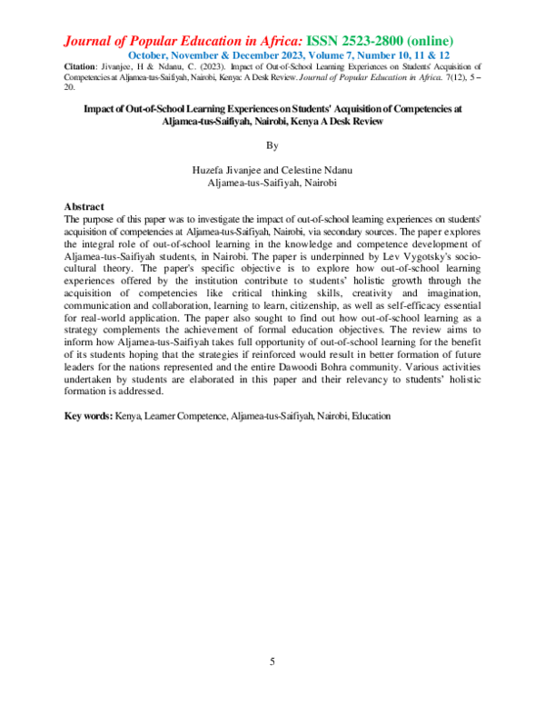 (PDF) PDF Jivanjee & Ndanu Impact of Out of School Learning Experiences ...