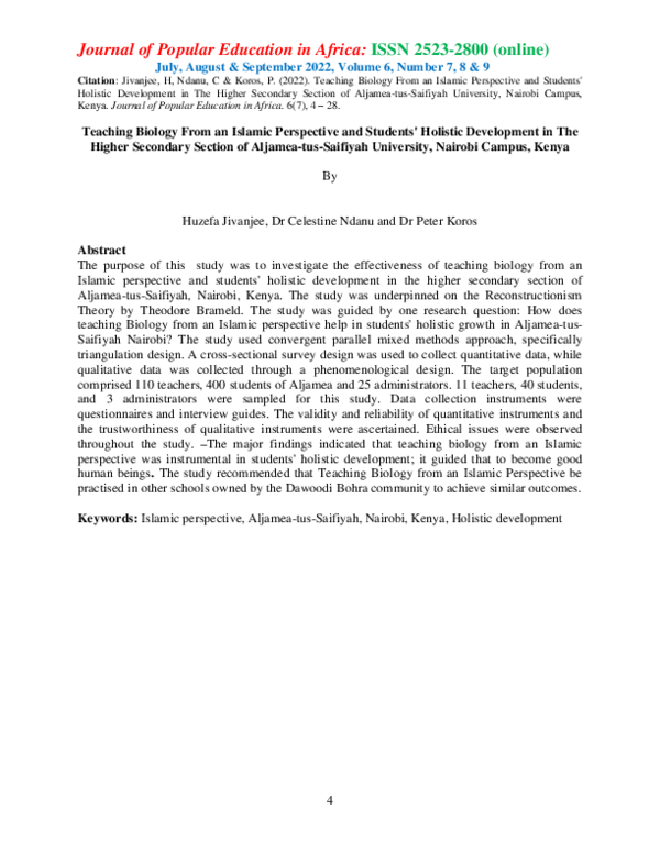 (PDF) PDF Jivanjee et al Teaching Biology From an Islamic Perspective ...