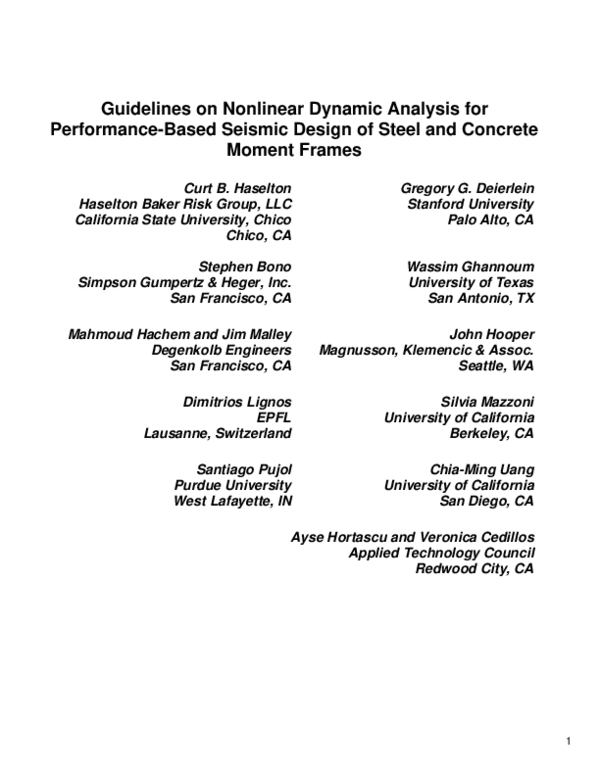 Pdf Guidelines On Nonlinear Dynamic Analysis For Performance Based