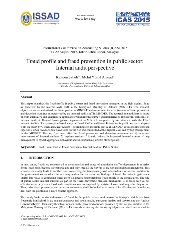(PDF) Fraud Profile and Fraud Prevention in Public Sector: Internal ...