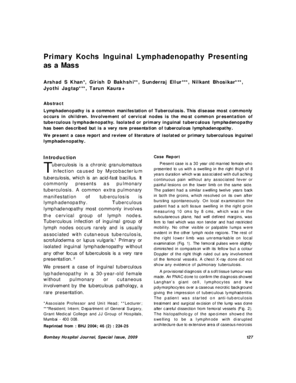 (PDF) Primary Kochs Inguinal Lymphadenopathy Presenting as a Mass
