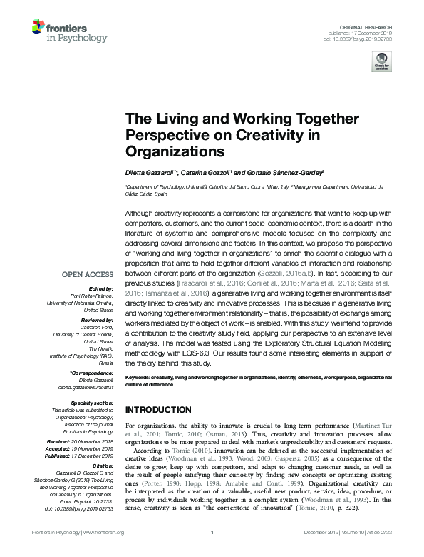 (PDF) The Living and Working Together Perspective on Creativity in ...