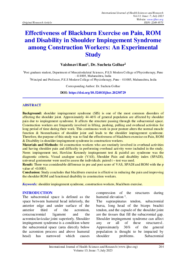 (PDF) Effectiveness of Blackburn Exercise on Pain, ROM and Disability ...