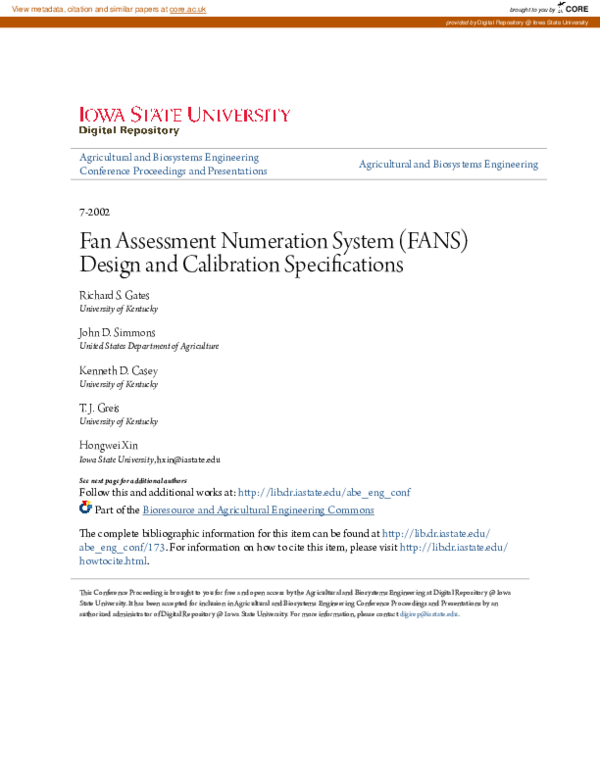 (PDF) Fan Assessment Numeration System (FANS) Design and Calibration ...