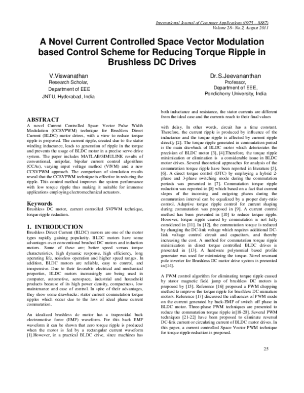 Pdf A Novel Current Controlled Space Vector Modulation Based Control Scheme For Reducing