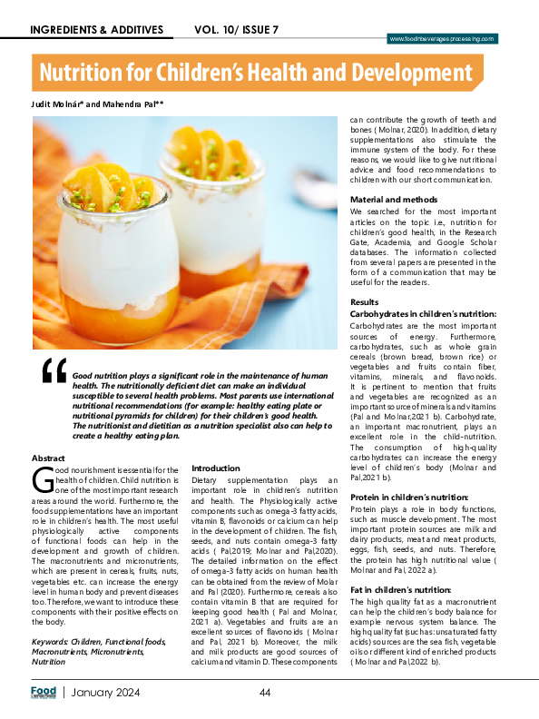 (PDF) Nutrition for Children's Health and Development