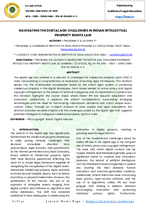 (PDF) NAVIGATING THE DIGITAL AGE: CHALLENGES IN INDIAN INTELLECTUAL ...