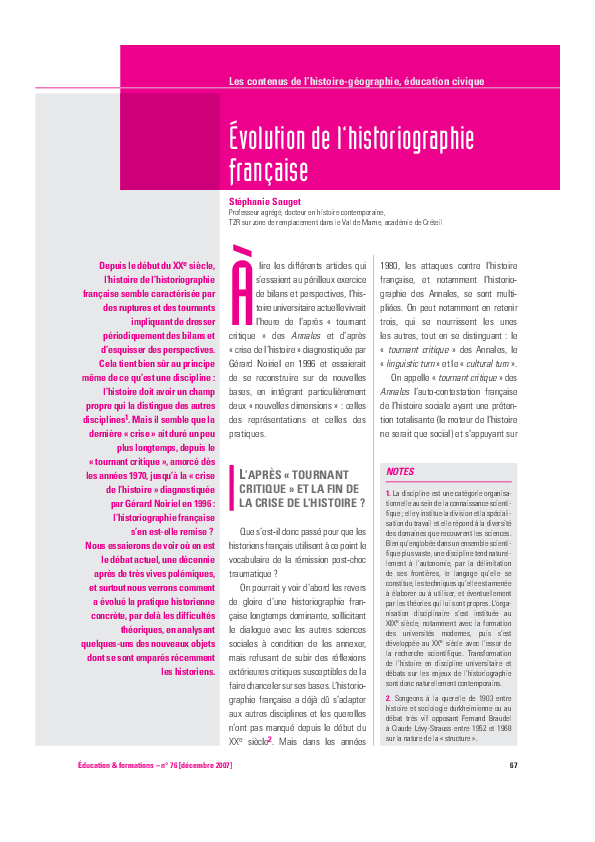 (PDF) Evolution de l'historiographie française