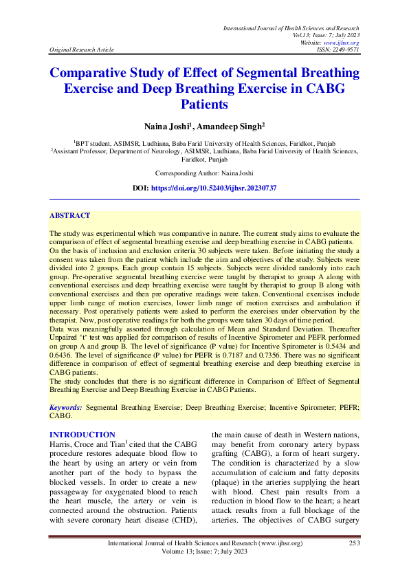 (PDF) Comparative Study of Effect of Segmental Breathing Exercise and ...