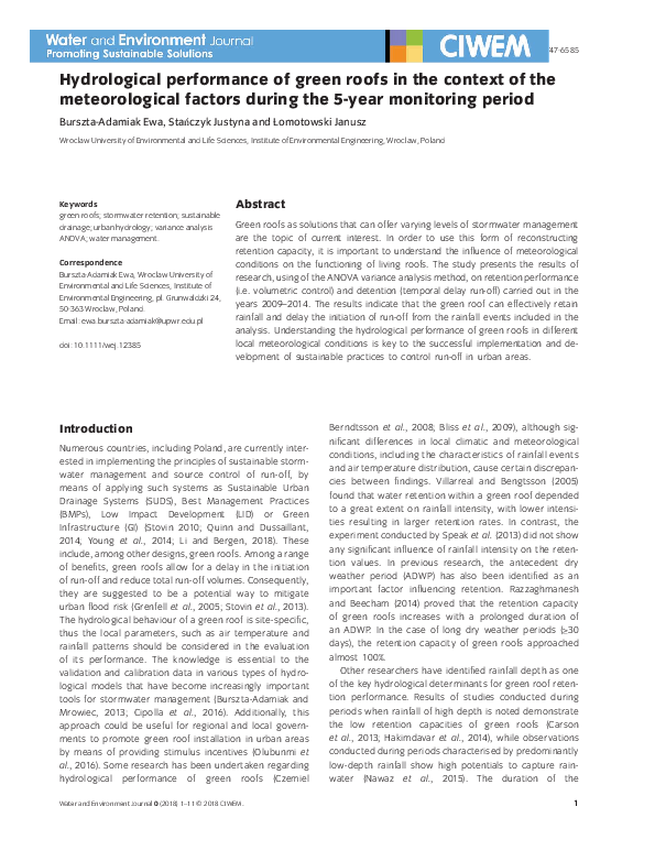 (PDF) Hydrological performance of green roofs in the context of the meteorological factors ...