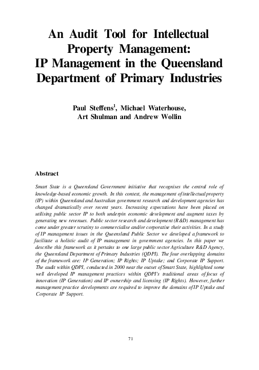 (PDF) An Audit Tool for Intellectual Property Management