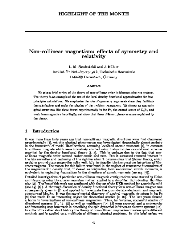 (PDF) Noncollinear Magnetism: Effects of Symmetry and Relativity