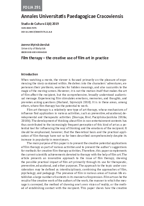 (PDF) Film therapy – the creative use of film art in practice