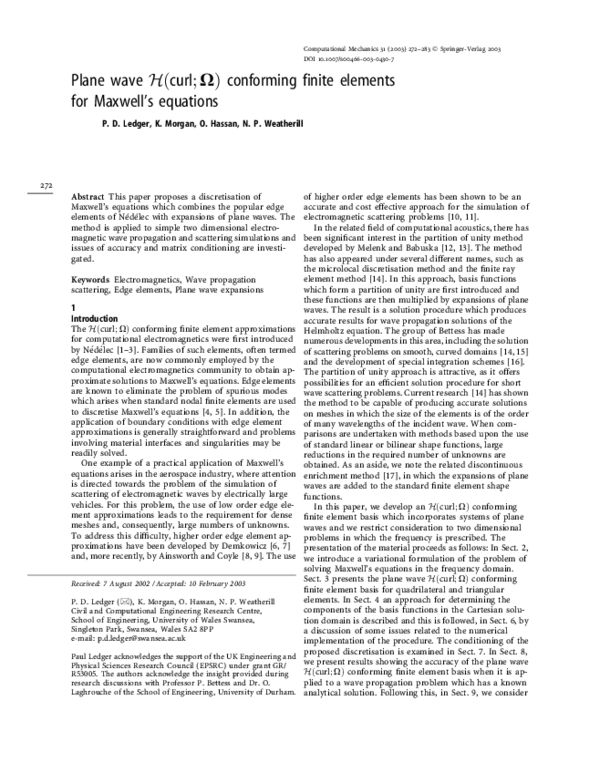 Pdf Wave Based Finite Elements For Maxwells Equations 