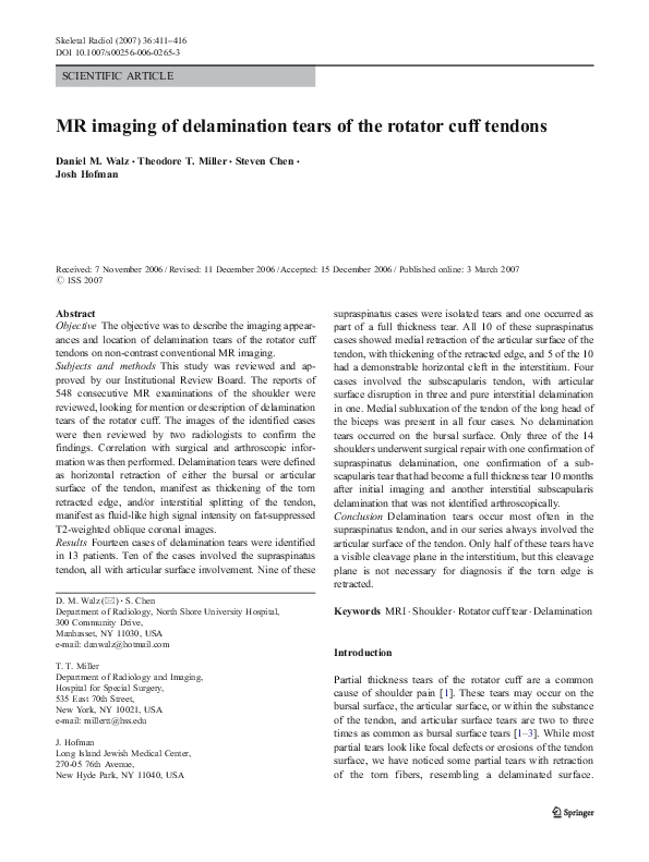 (PDF) MR imaging of delamination tears of the rotator cuff tendons ...