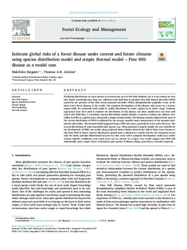 (PDF) Estimate global risks of a forest disease under current and ...