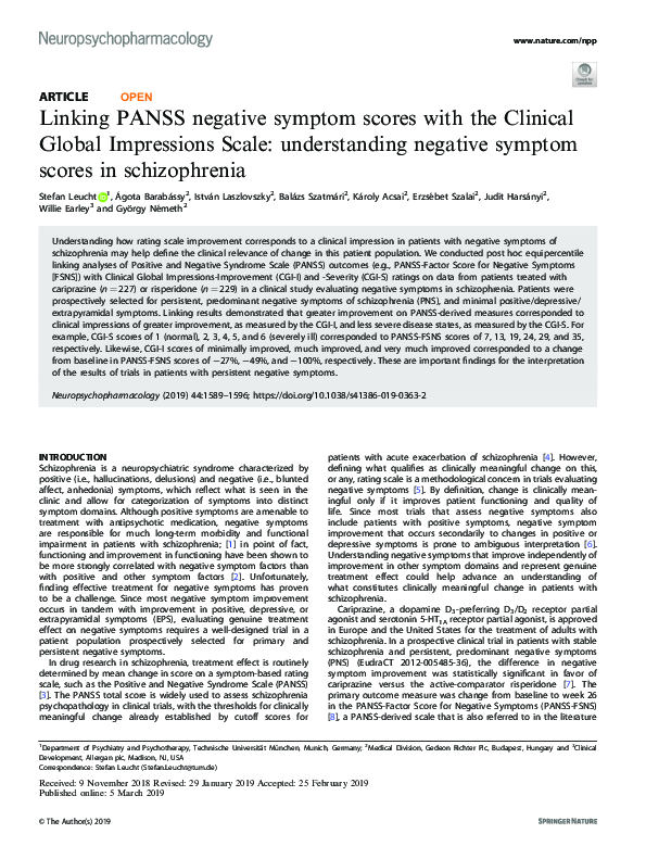 (PDF) Linking PANSS negative symptom scores with the Clinical Global ...