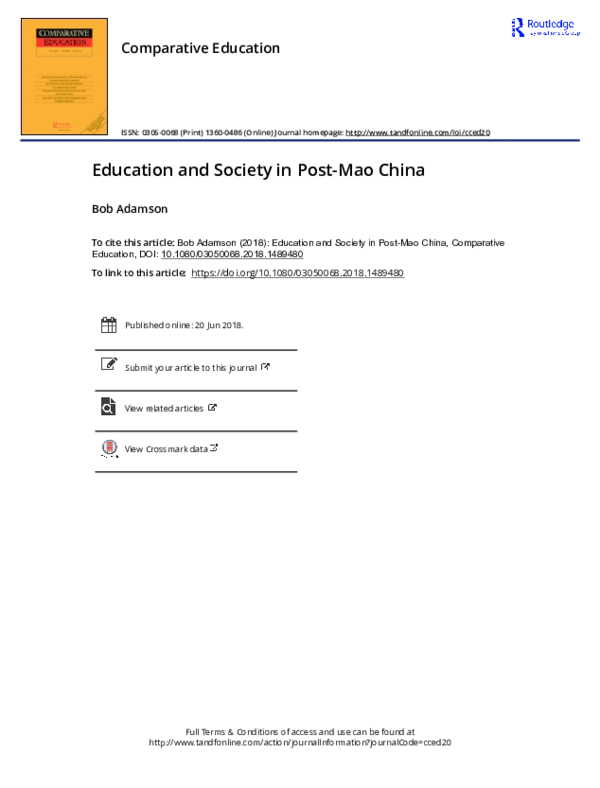 (PDF) Education and Society in Post-Mao China