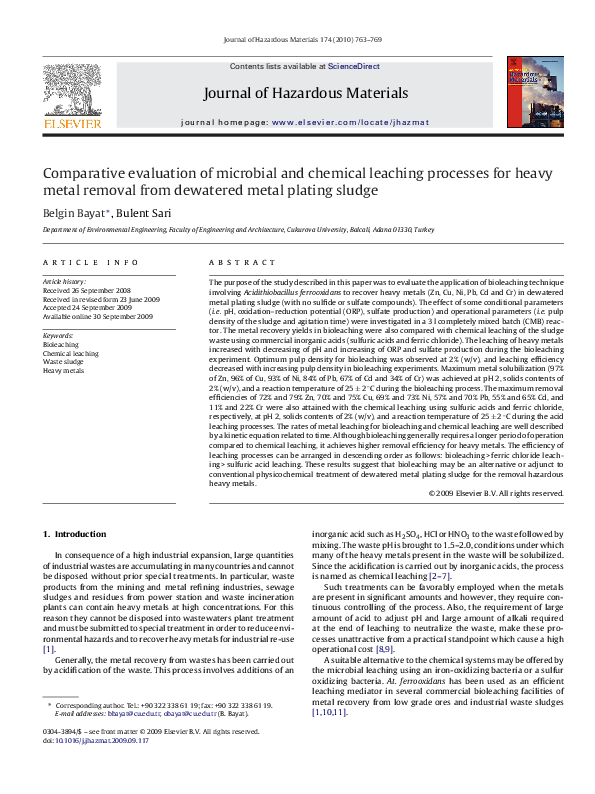 (PDF) Comparative evaluation of microbial and chemical leaching ... (PDF) Comparative evaluation of microbial and chemical leaching ...
