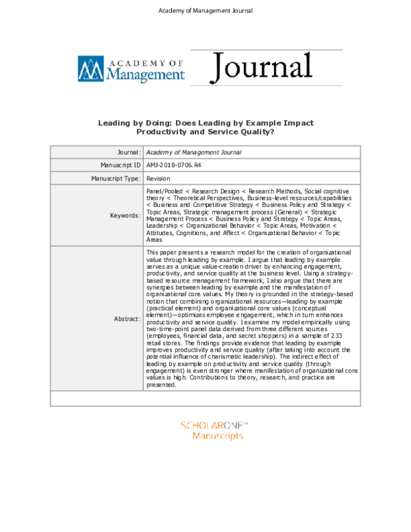 (PDF) Leading by Doing: Does Leading by Example Impact Productivity and ...