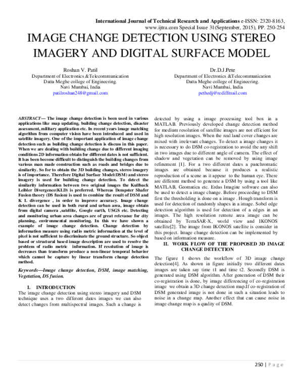 (PDF) Image change detection using stereo imagery and digital surface mode