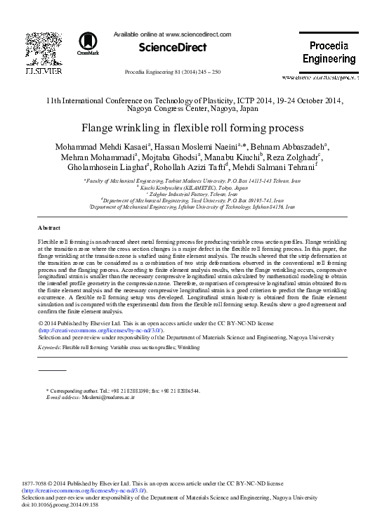 (PDF) Flange Wrinkling in Flexible Roll Forming Process | Mojtaba ...