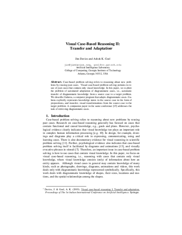 (PDF) Visual case-based reasoning II: Transfer and adaptation