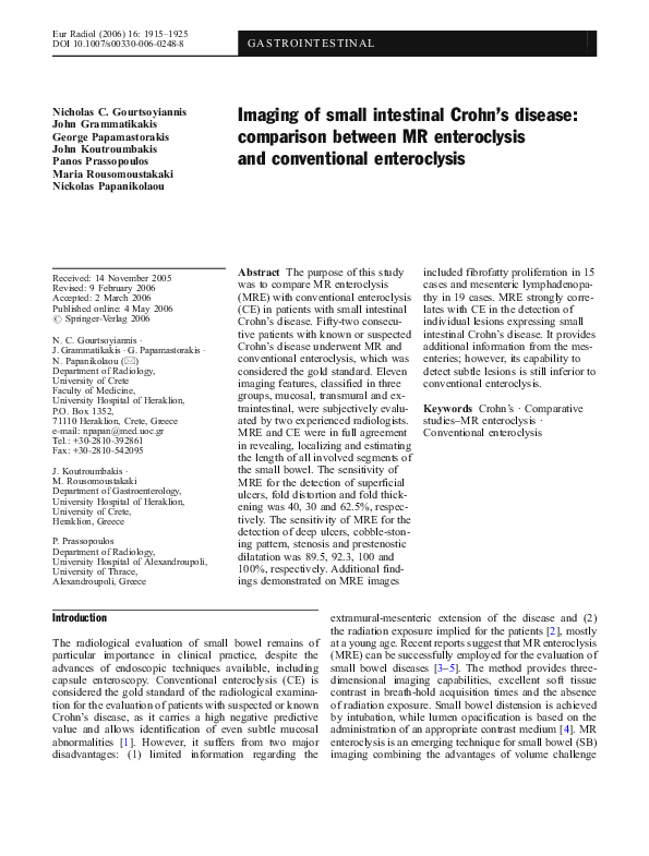 (PDF) Imaging of small intestinal Crohn’s disease: comparison between ...